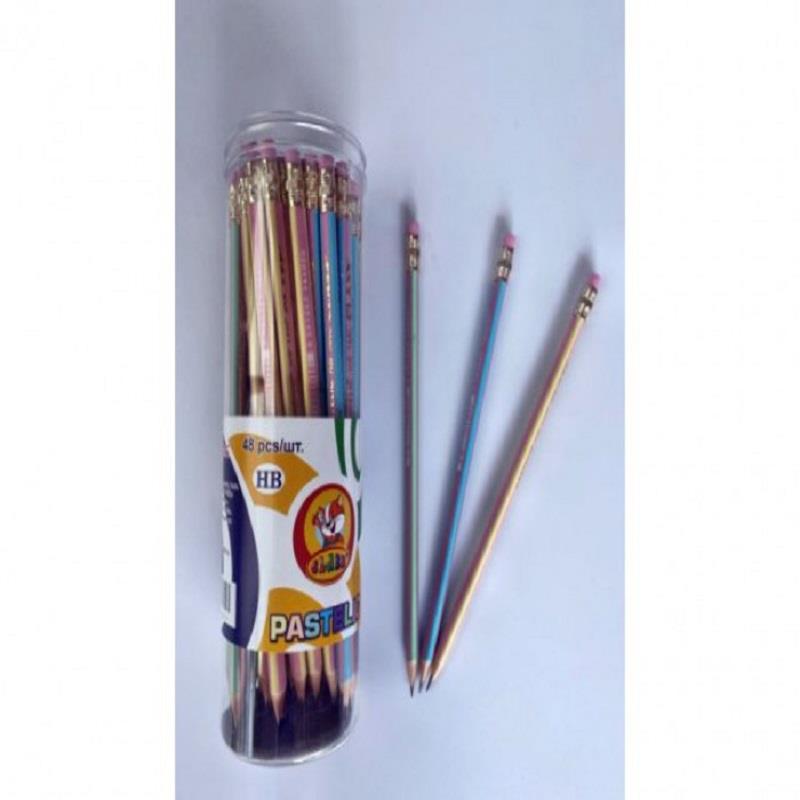 Олівець граф., НВ, з ластиком, трикут., PASTELIC, (48шт.в тубі), асорті ...